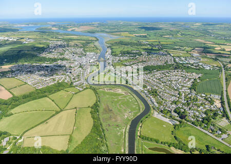 An aerial view of the Cornwall town of Wadebridge and the River Camel ...