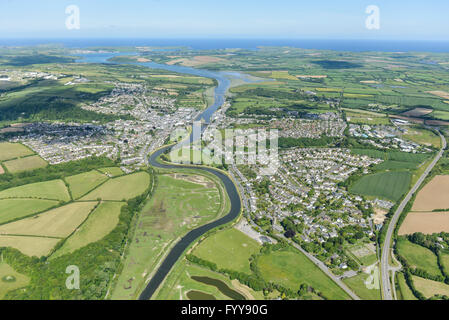 An aerial view of the Cornwall town of Wadebridge and the River Camel ...