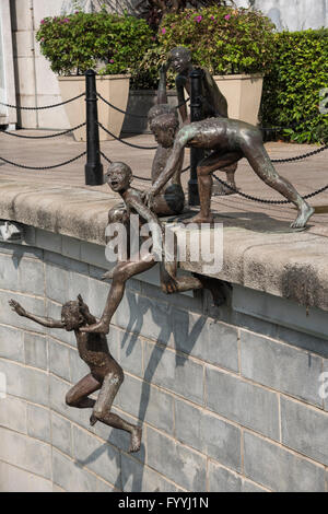 First Generation, a Sculpture of Five Boys Leaping into the Singapore ...