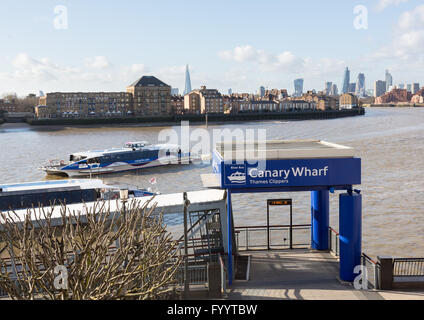 Thames Clippers ferry terminal on River Thames in Canary Wharf ...