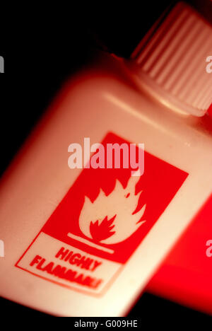 Highly Inflammable liquid in plastic bottle / Warning Stock Photo - Alamy