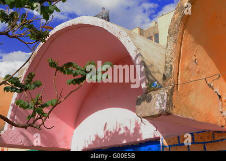 Colorist domed marquees of commercial buildings-street in central Mek ...