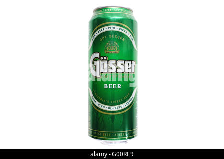 A can of Austrian Gosser Beer photographed against a white background ...