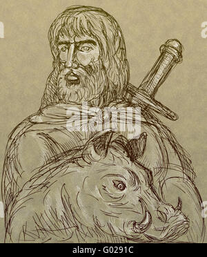 Frey Norse god of agriculture with sword and boar Stock Photo - Alamy