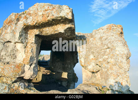 Morning cloudy view from top of Mangup Kale - historic fortress and ...