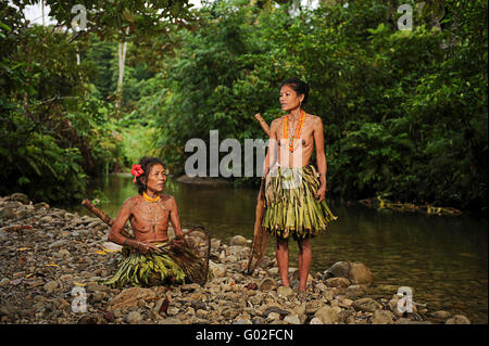 Mentawai womens pose for camera.The indigenous inhabitants ethnic of ...