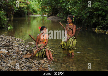 Mentawai womens pose for camera.The indigenous inhabitants ethnic of ...