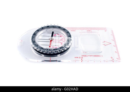 Transparent plastic compass on white background Stock Photo - Alamy