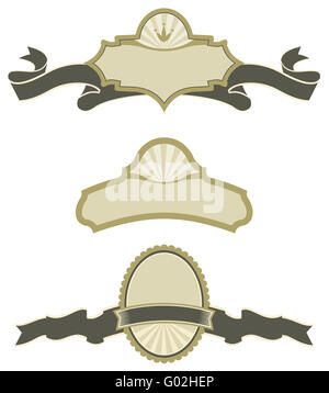 vector vintage emblem with scroll and shield Stock Photo - Alamy