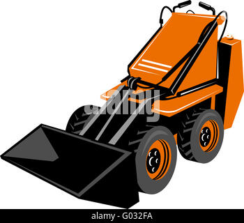 Illustration of an orange compact skid steer front view isolated on a ...