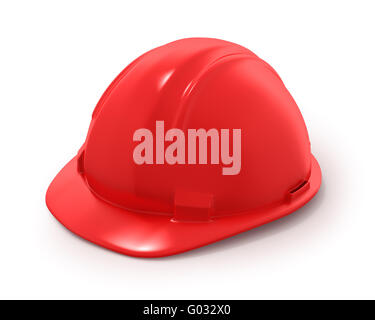 Red safety helmet or hard cap with flashlight isolated on white ...