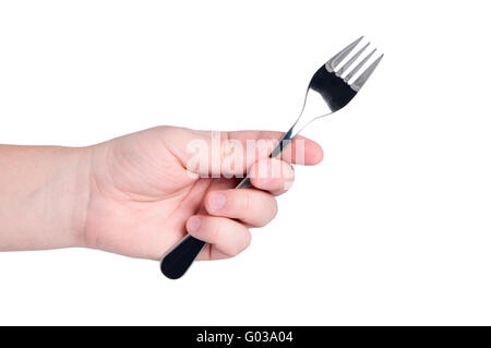 Hand holds fork isolated on white background Stock Photo - Alamy