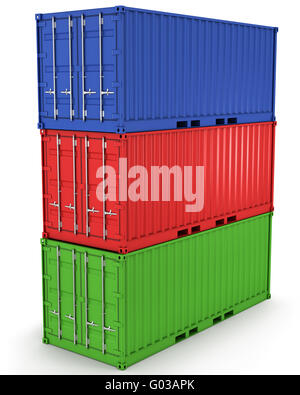 Some blue containers stacked for shipping isolated on white Stock Photo ...