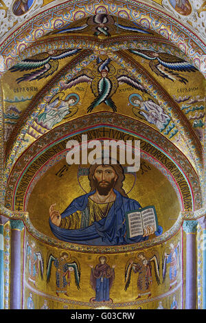 Christ Pantocrator mosaic inside Cathedral San Salvatore, Cefalu ...