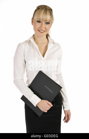 blonde woman with application portfolio Stock Photo - Alamy