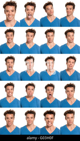 young man face expressions composite isolated on white background Stock ...