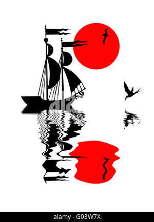 old ship sunset at sea illustration 3d rendering Stock Photo - Alamy