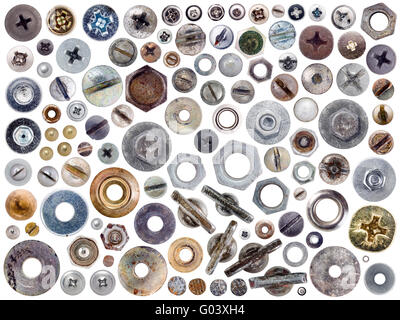 Collection of Old Bolt, Screws, Nuts Engineering Metal Tools on White ...