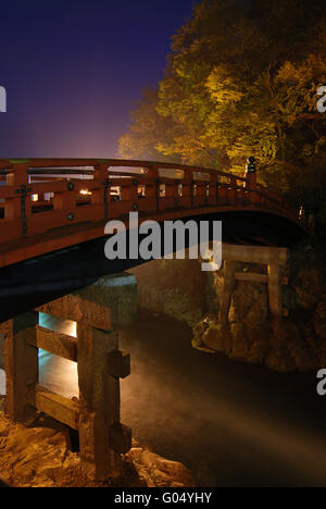 sacred Japanese red bridge at night, Shinkyo Bridge, Nikko Japan Stock ...