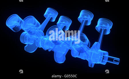 V8 engine pistons on a crankshaft, blue x-ray version Stock Photo - Alamy