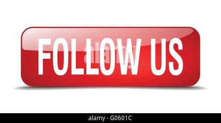 Follow us red 3d square button isolated on white background Stock ...