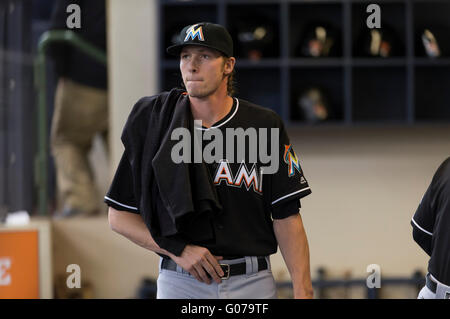 Miami Marlins starting pitcher Adam Mazur aims a pitch during the first ...
