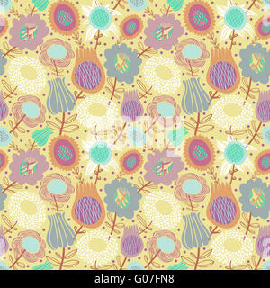 Colorful Botanical Seamless Pattern with Floral Art and Polka Dots in ...