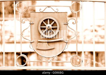 guild symbol of wainwright craft forged Stock Photo - Alamy