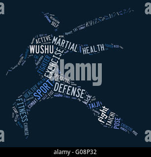 Wushu word cloud with blue wordings on blue background Stock Photo - Alamy