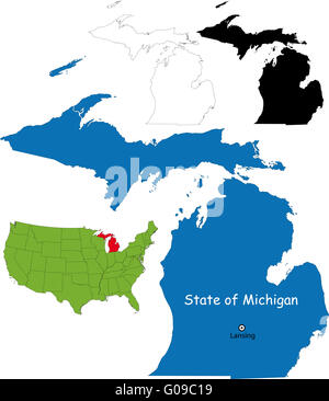 Vector color map of Michigan state. Usa Stock Photo - Alamy