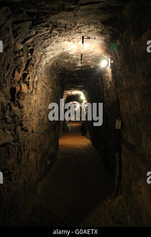 Mining tunnel with iron ore rock formations, Schaubergwerk Buechenberg ...