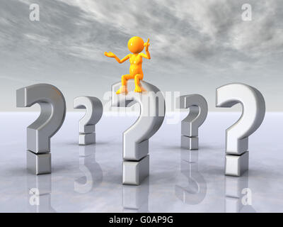 Question marks with thinker Stock Photo - Alamy
