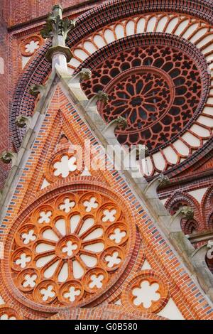 Detail of facade and Rose or Catherine window, St Mary's Church, Crkva svete Marije, in Zadar ...