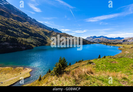 Stunning view of Engstlensee lake and the Alps on a sunny day on ...