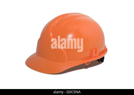 Bright orange hardhat isolated over white background Stock Photo - Alamy