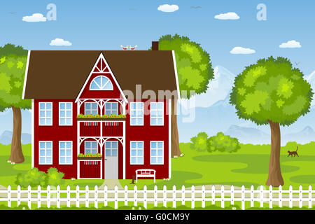 Red Country House Stock Photo - Alamy