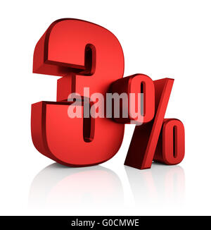 3D Shiny Red Number Three Percent 3% Isolated on White Background Stock ...