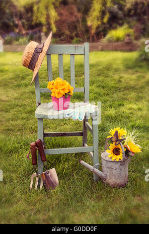 Gardening tools on wooden background with space for text Stock Photo ...