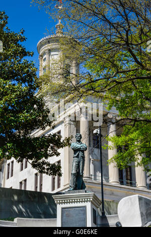 Spring blooms on trees surround Sam Davis statue before the shrouded ...