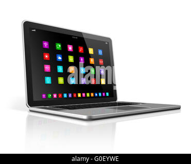 High Tech Laptop Computer with apps icons interface Stock Photo - Alamy