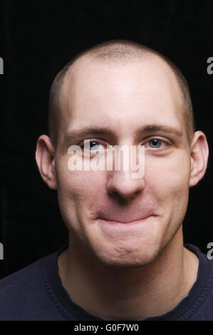 Person pressing lips close-up, man face mouth, lips pressed, facial ...