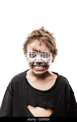 Halloween Kid. Child man horror face painting make up for ghost scary ...