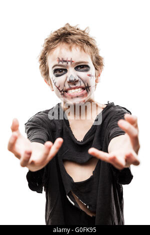 Halloween Kid. Child man horror face painting make up for ghost scary ...