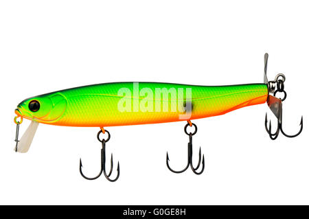 Colour fishing bait with three hooks isolated on white Stock Photo - Alamy