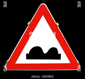 Sign warning of uneven ground Stock Photo - Alamy