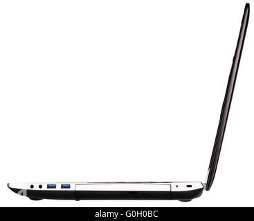Open laptop's left view isolated on the white Stock Photo - Alamy
