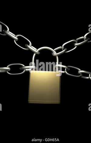 lock with four chains Stock Photo - Alamy
