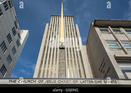 London. England. Modernist facade of the Mormon Chapel of the Church of ...