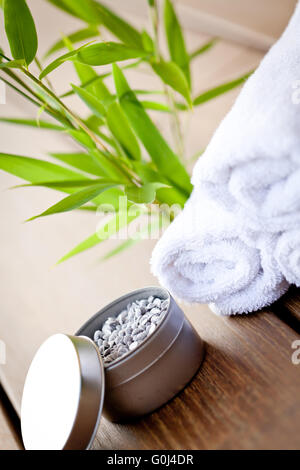 Wellness and Spa objects on wooden table Stock Photo - Alamy