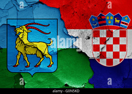 flags of Istria County and Croatia painted on cracked wall Stock Photo ...